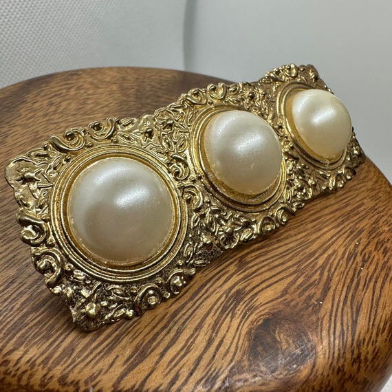 90s large gold gone faux mabe pearl barrette, vintage… - Gem