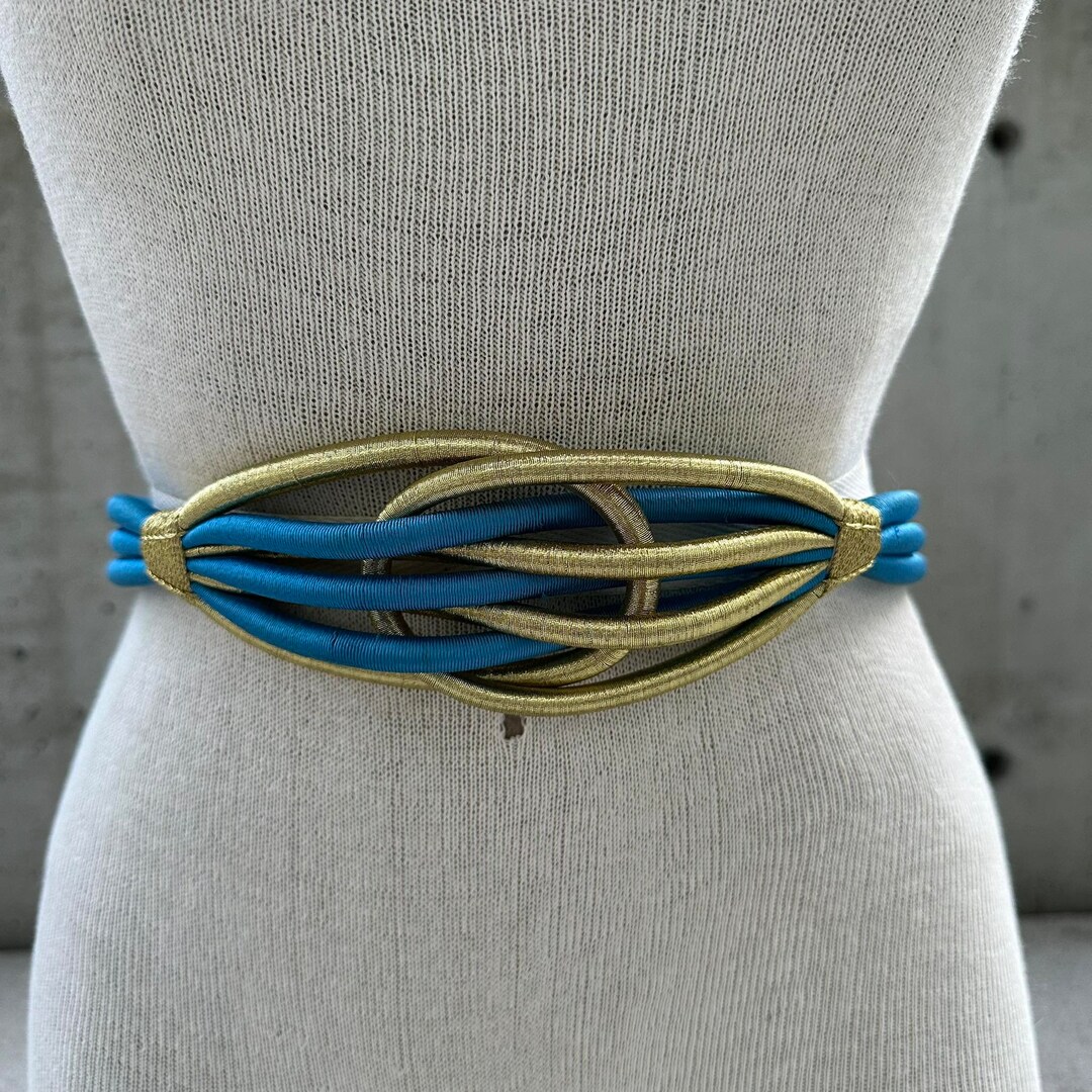 70s Metallic Gold and Turquoise Belt, Vintage Geometric Waistband ...