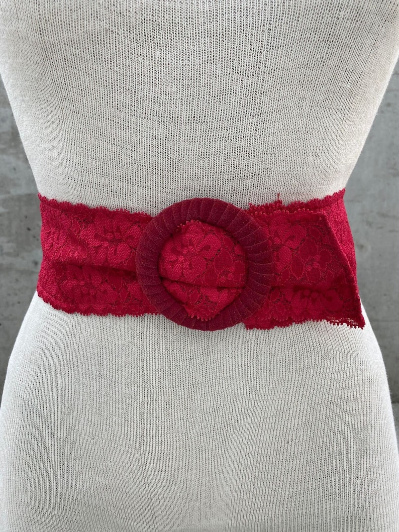 Vintage Red Lace Belt, 80s Lacey Waist Wear, Floral Lace, Round Covered ...