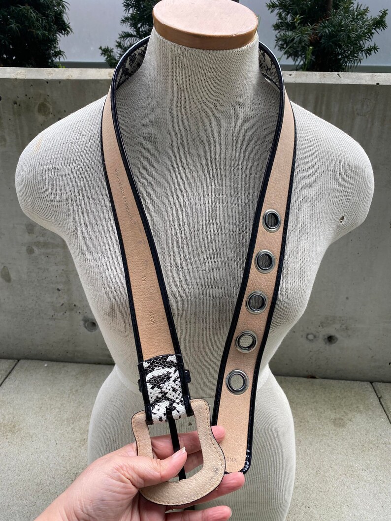 90s Python Print Faux Leather Belt, Vintage Black and White Belt, Faux ...