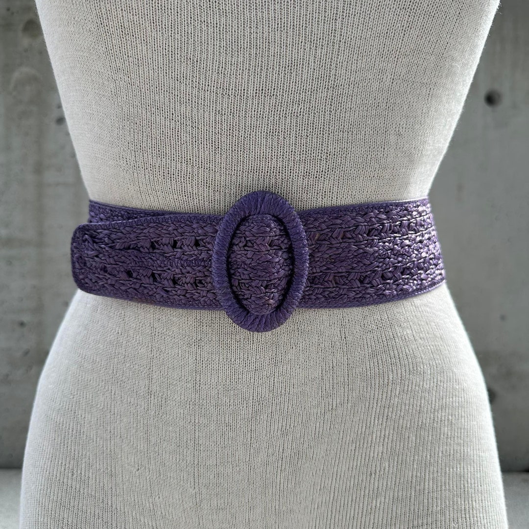 Vintage Bohemian Belt, 80s Purple Raffia Belt, Raffia Oval Buckle ...