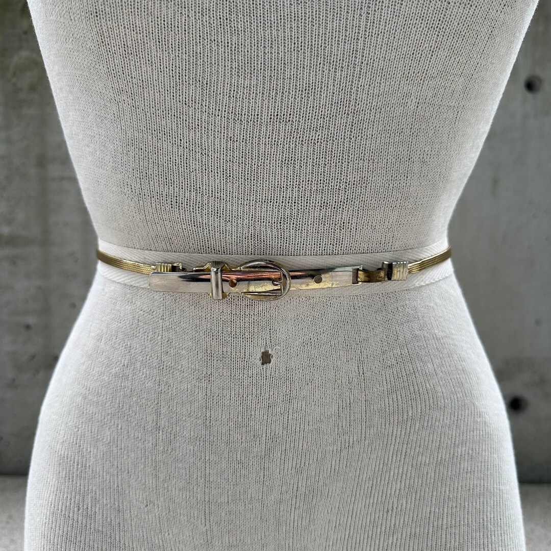80s Gold Tone Metallic Elastic Belt, Metal Belt Buckle, Minimalist ...