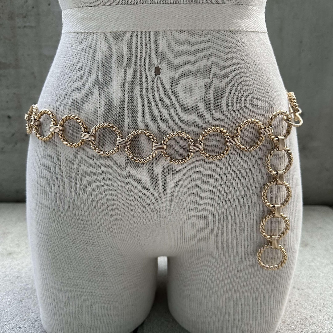 90s Gold Tone Hoop Chain Hip Belt, Vintage Gold Rings Link Belt, Glam O ...