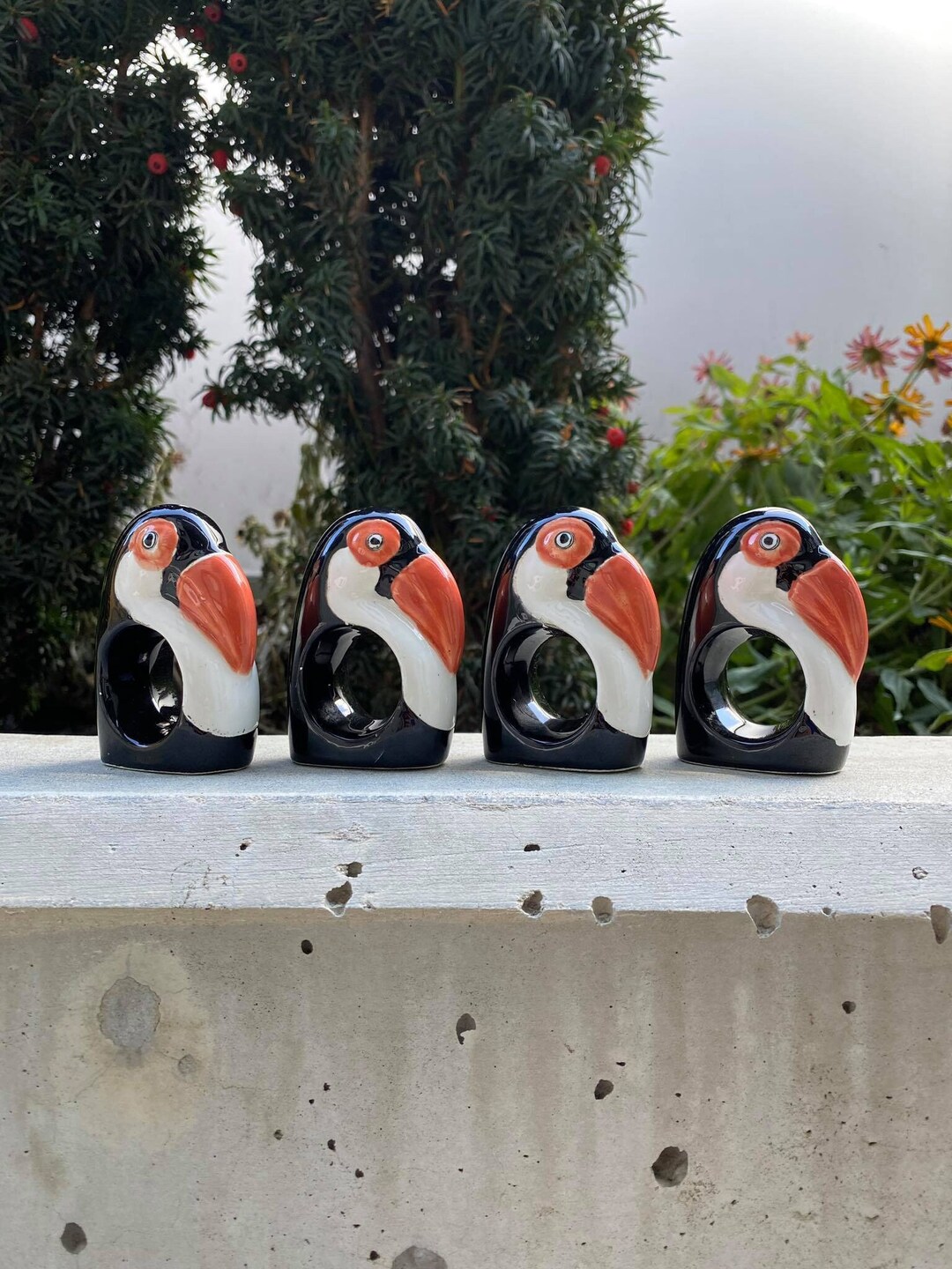 Set of 4 Vintage Puffins Napkin Rings, Exotic Tropical Bird Napkin ...