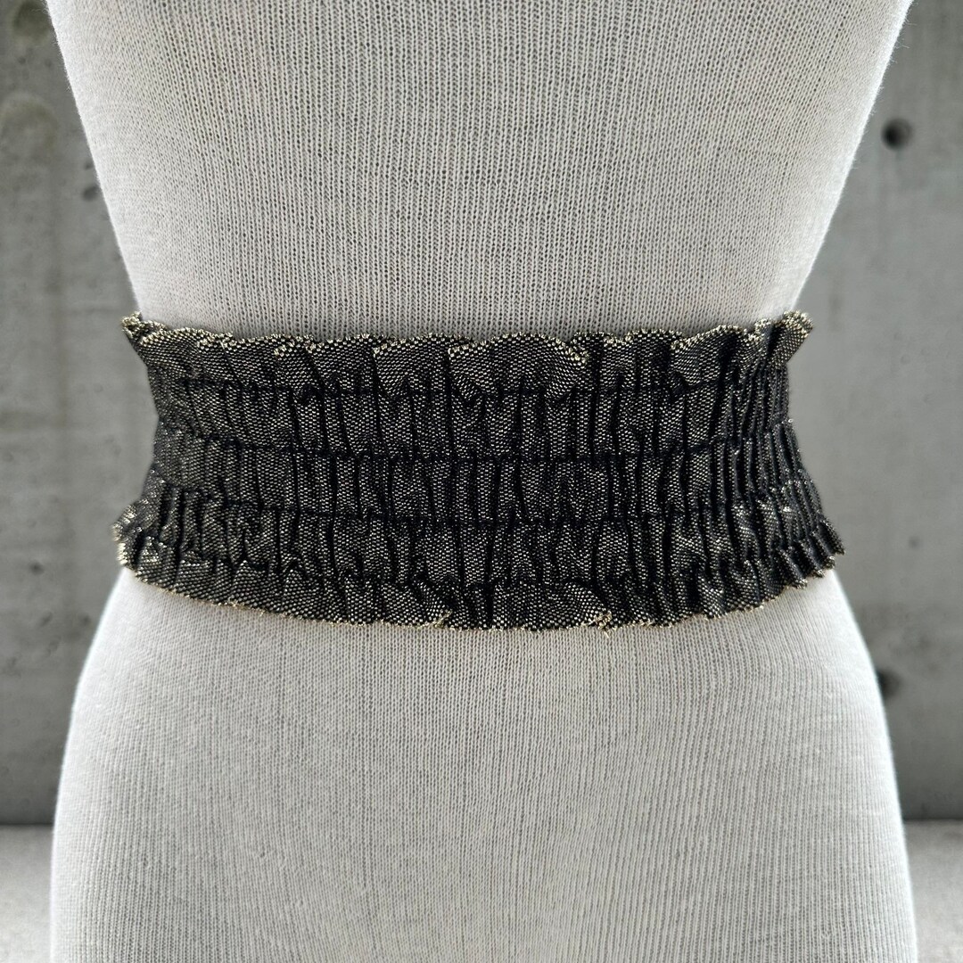 80s Brushed Gold Tone Wide Belt Vintage Stretchy Ruffle Belt - Etsy