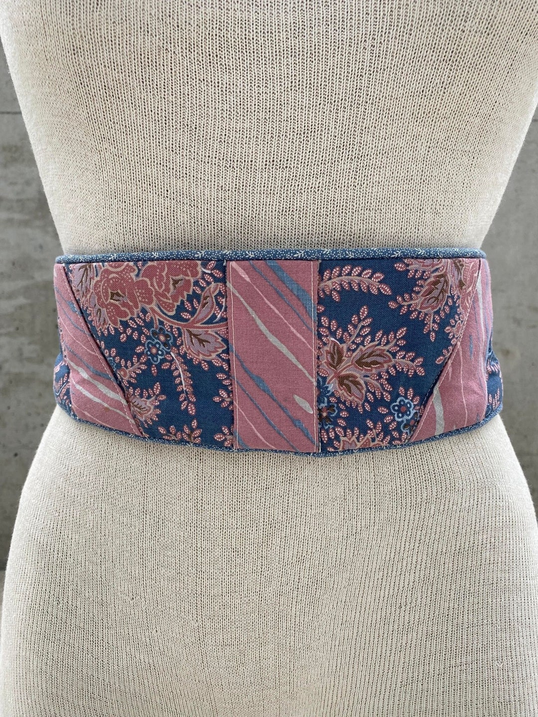 Vintage Quilted Obi Belt, 80s Wrap Belt, Floral Print Corset Belt, Blue ...