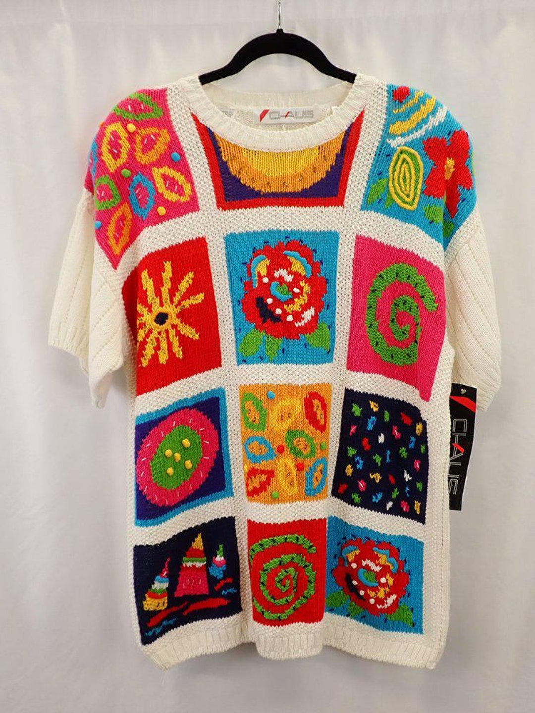 80s NOS Chaus Sweater, Ramie and Cotton Knit Short Sleeve Sweater ...