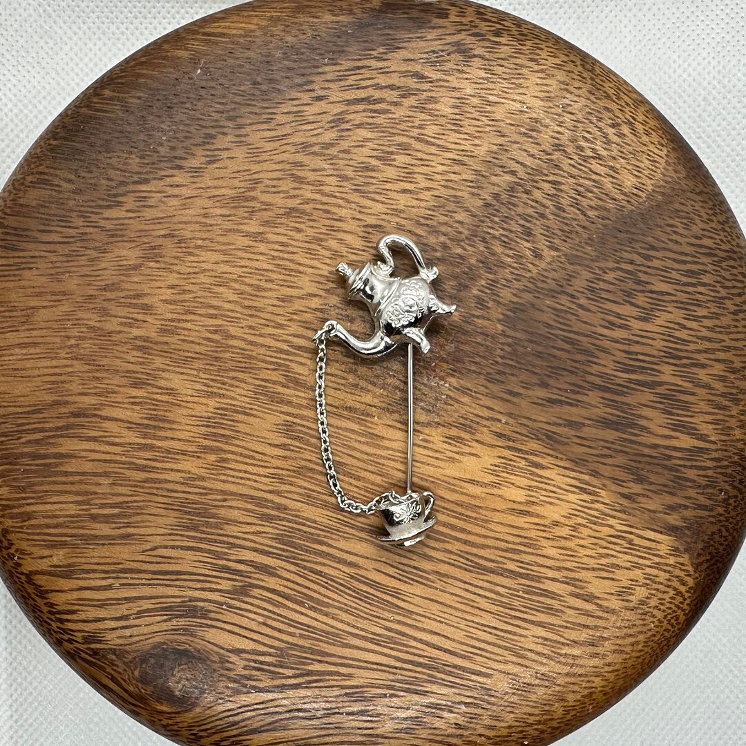 80s Avon Silver Tone Teapot and Teacup Stick Pin, Vintage Floral ...