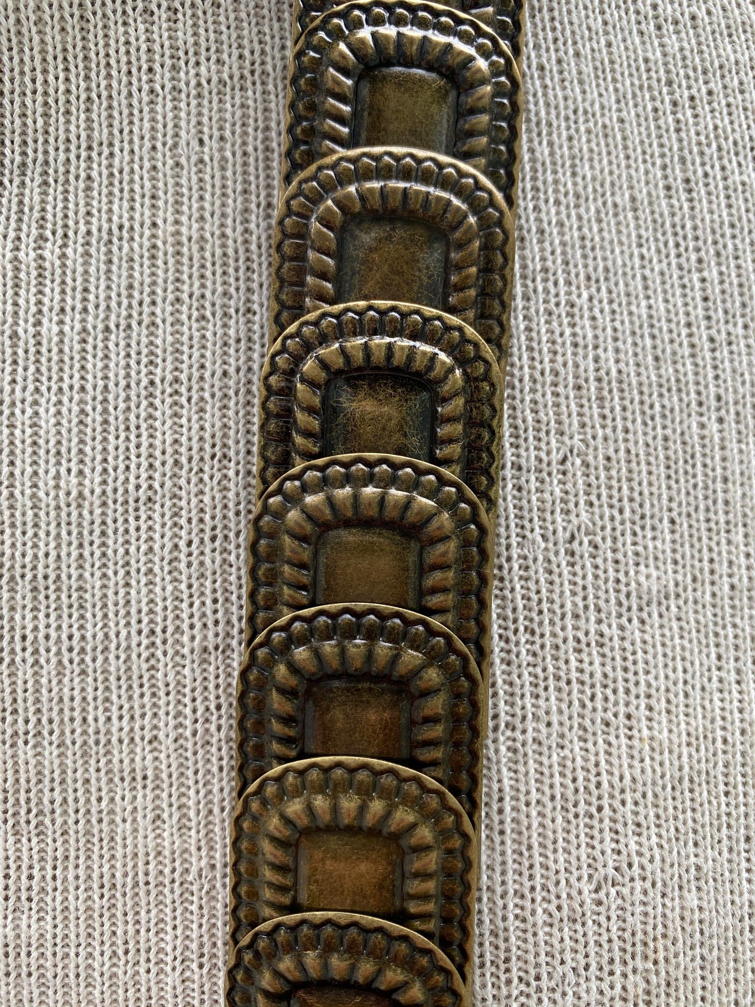 80s Bronze Tone Concho Elastic Belt, Rectangular Metal Plaque Cincher ...