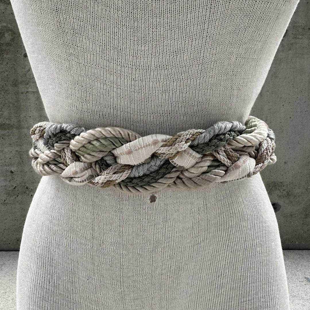 80s Braided Rope Belt, Textural Fabric Twist Waist Cincher, Earthy ...