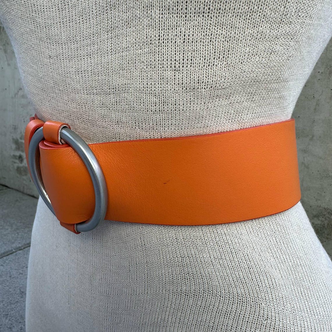 Y2K Marimekko Belt, Orange Genuine Leather Waistband, Silver Tone ...