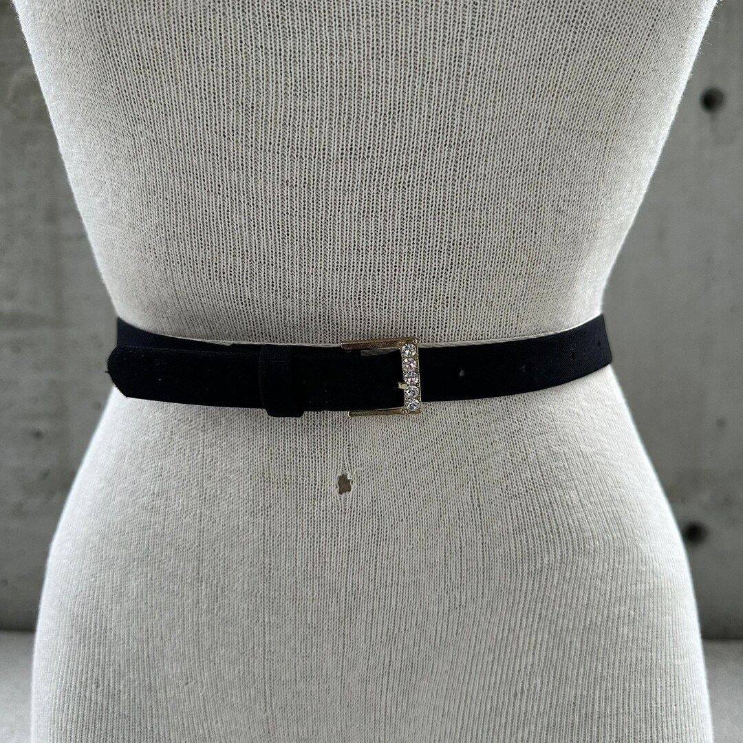 Vintage Century Canada Belt, 80s Fabric Dainty Black Belt, Gold Tone ...