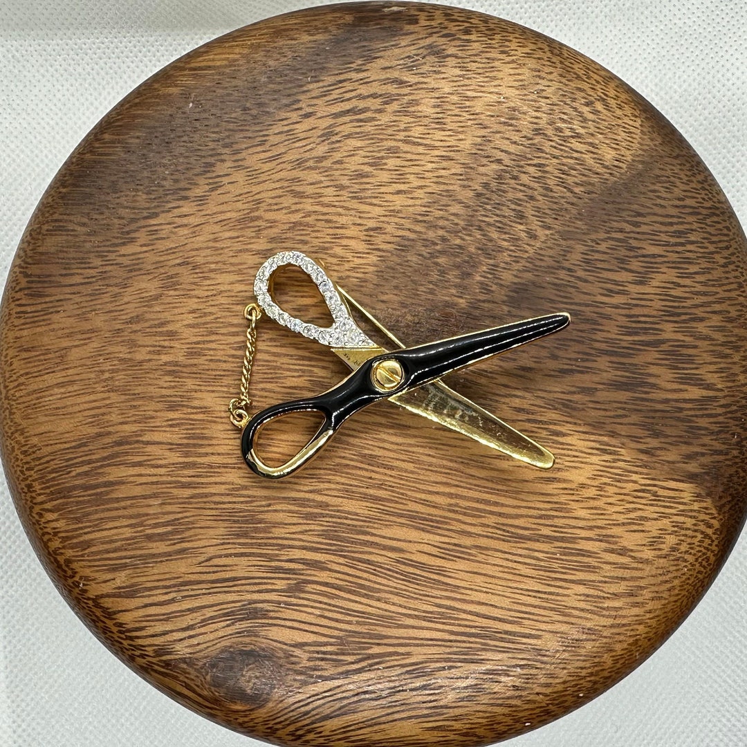 Vintage Tailor Scissors Brooch, Black and Gold Tone Scissors Pin, Black ...