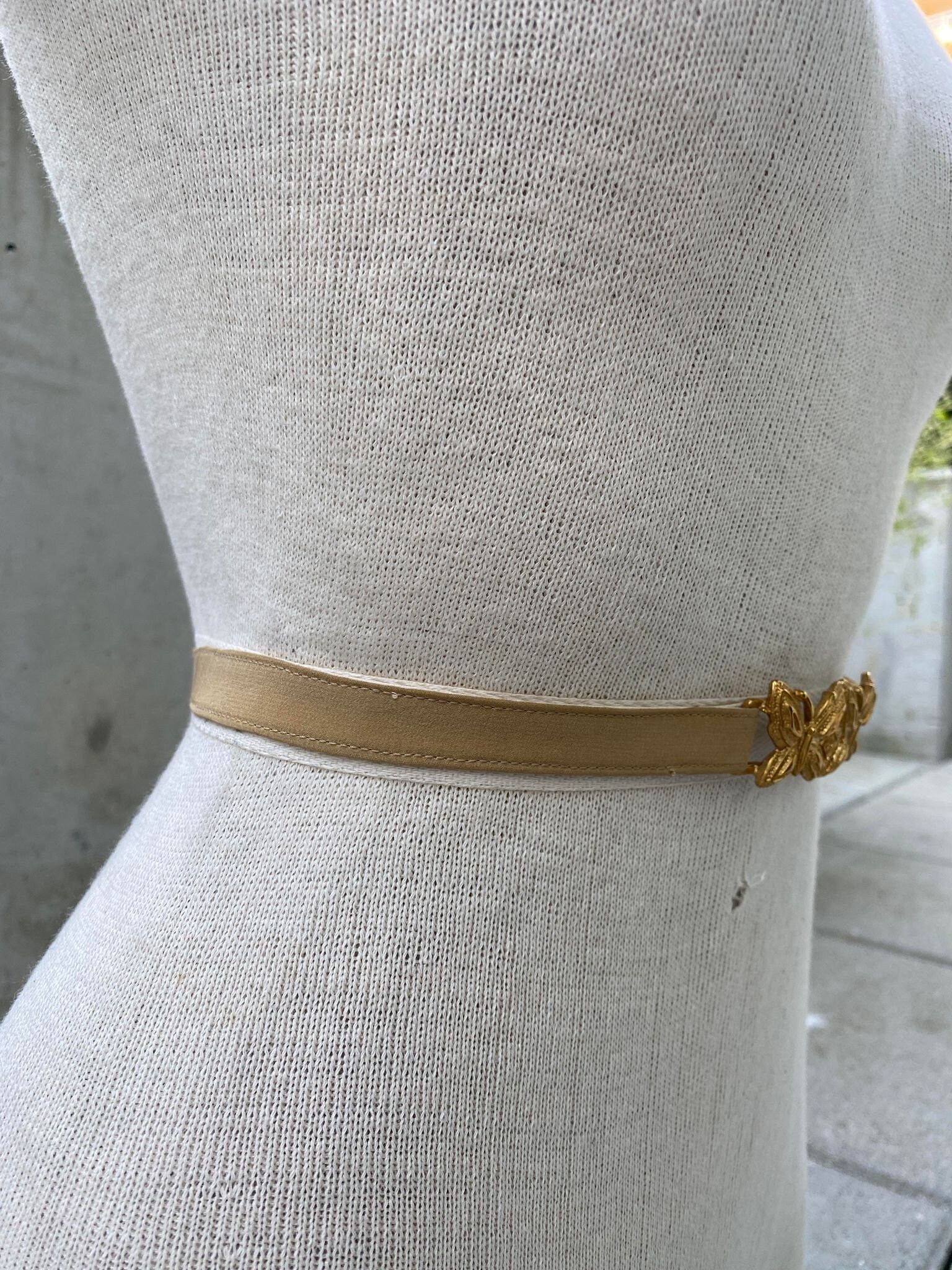 80s Khaki Thin Belt Golt Tone Butterflies Buckle Minimalist - Etsy