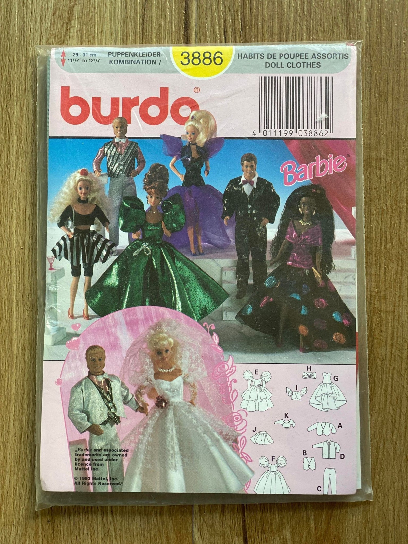Vintage Burda 3866 Barbie Doll Clothes Pattern, Barbie Wardrobe Diy ...