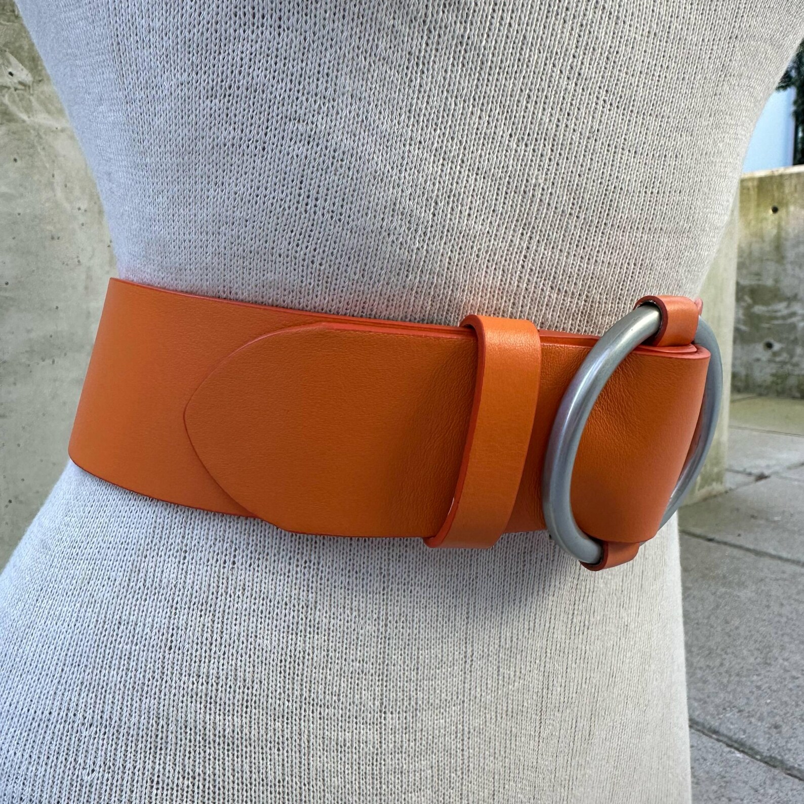 Y2K Marimekko Belt, Orange Genuine Leather Waistband, Silver Tone ...