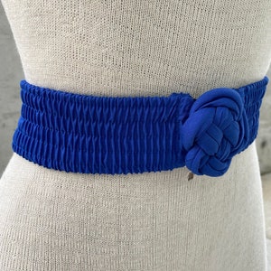 Vintage Electric Blue Fabric Elastic Belt, Fabric Rose Buckle, Knot ...