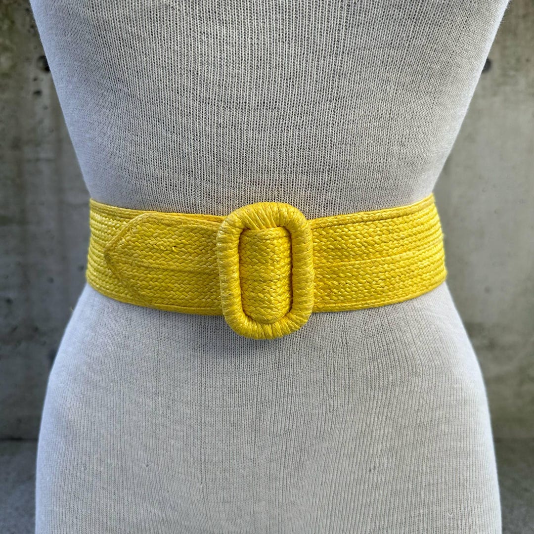 80s Milor Yellow Belt, Vintage Yellow Raffia Waist Band, Woven Belt ...