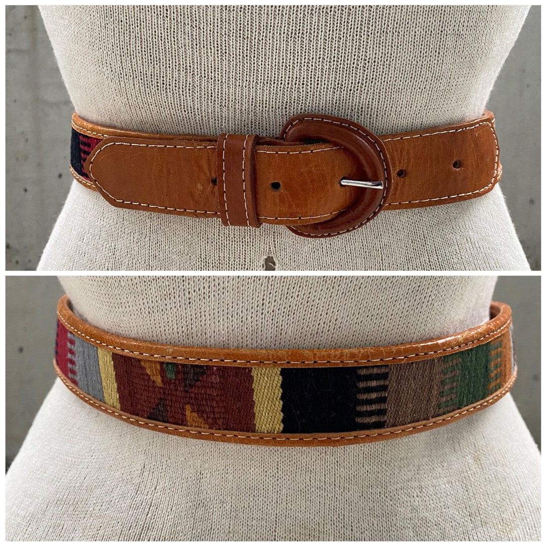 90s Guatemalan Woven Leather Belt, Vintage Multicolored Artisanal Belt ...