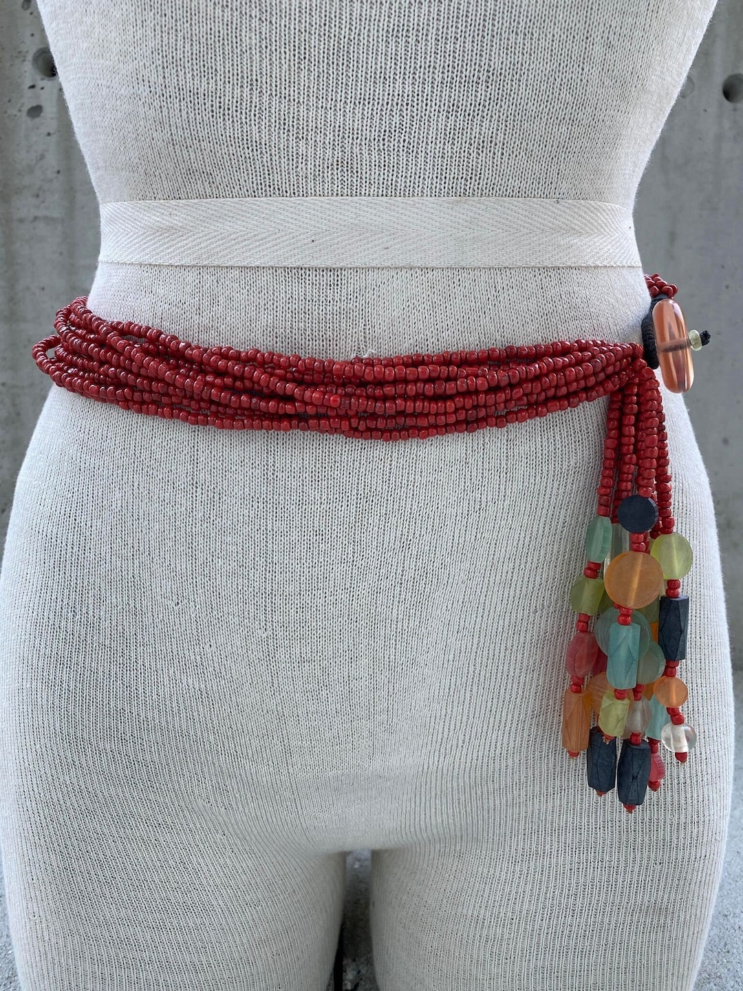 Vintage Red Beaded Hip Belt, 90s Bohemian Belt, Colourful Faux Stones ...