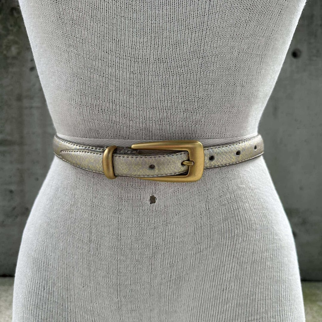 80s Kudos Genuine Leather Belt, Gold and Silver Tone Snake Effect, Gold ...