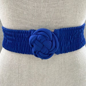 Vintage Electric Blue Fabric Elastic Belt, Fabric Rose Buckle, Knot ...