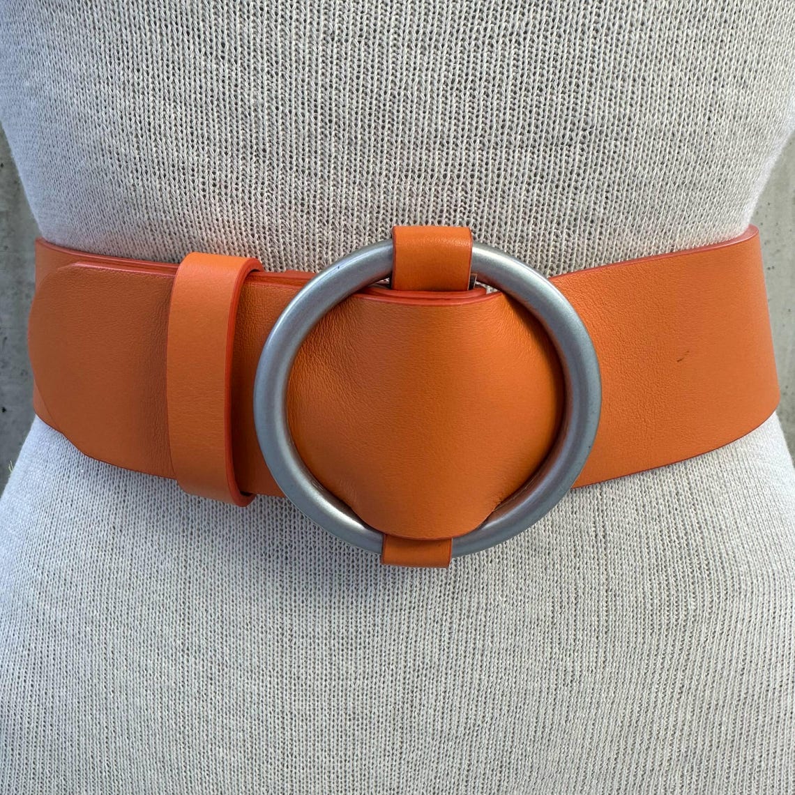 Y2K Marimekko Belt, Orange Genuine Leather Waistband, Silver Tone ...