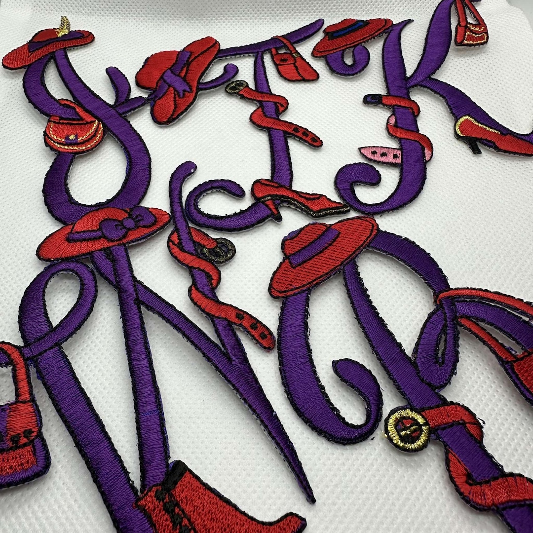 Y2K Red Hat Lady Appliques, Red and Purple Iron on Embroidered Script ...