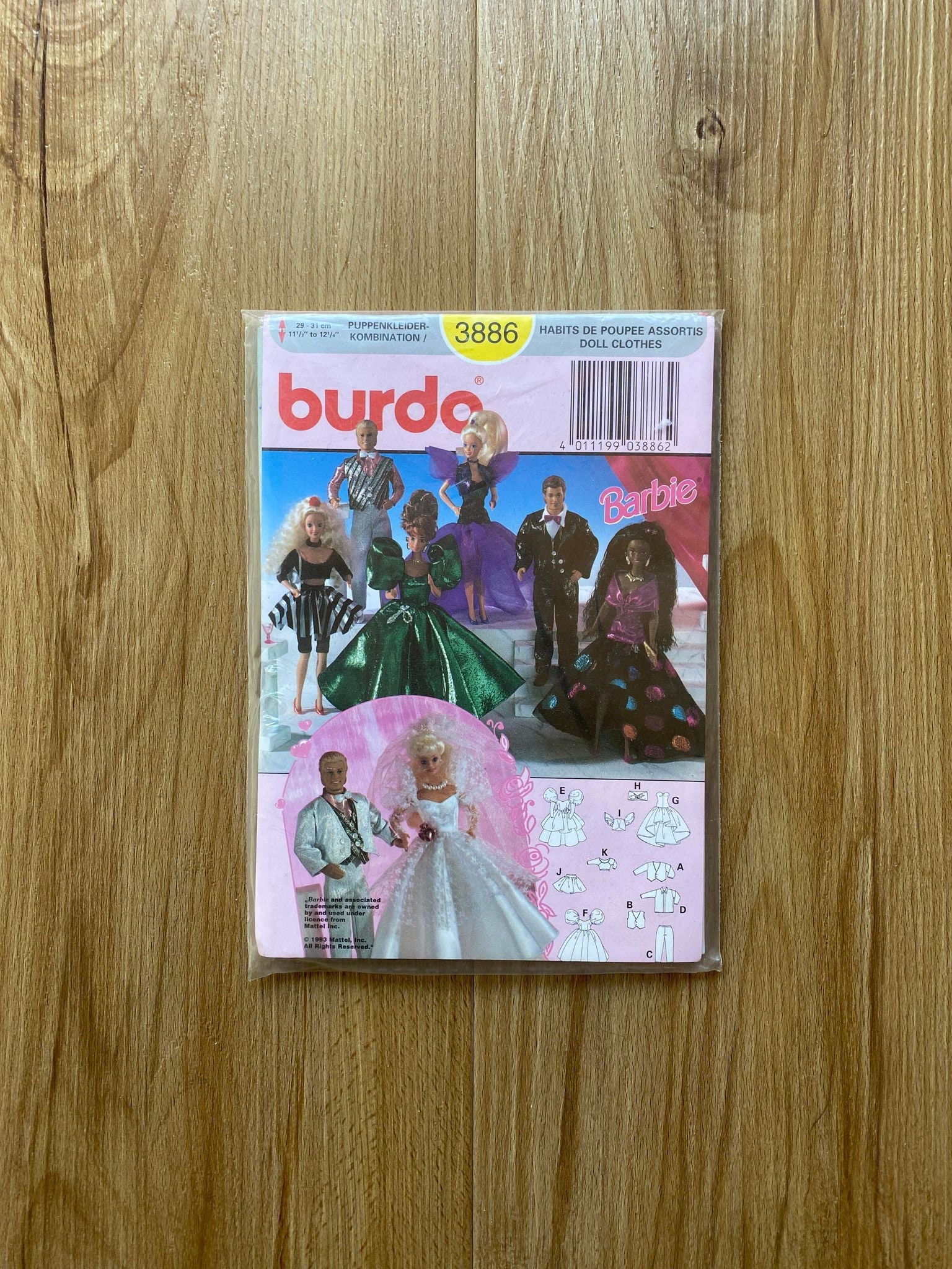 Vintage Burda 3866 Barbie Doll Clothes Pattern, Barbie Wardrobe Diy ...