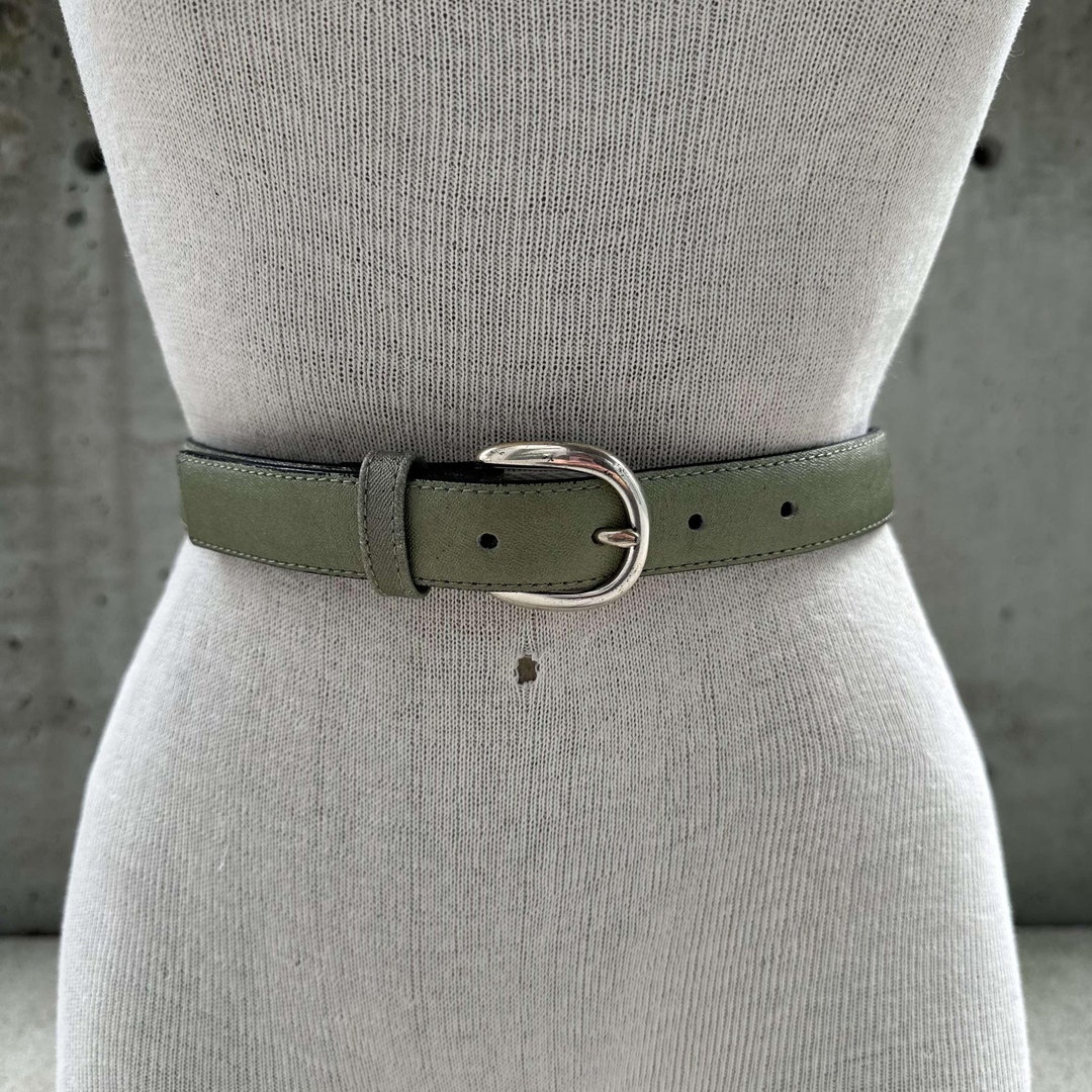 80s Margareta Belt, Vintage Olive Green Genuine Leather Belt, Silver ...