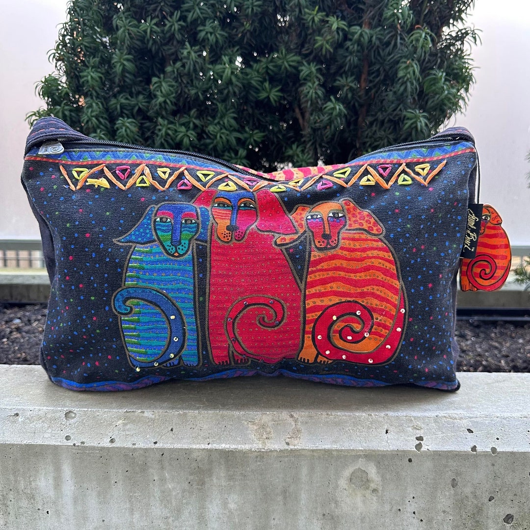 Vintage 90s Laurel Burch Shoulder Bag, Black Canvas Purse, Colorful ...