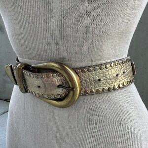 90s Leatherock Belt, Vintage Gold Tone Studded Leather Belt, Gold Metal ...