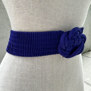 80s Royal Blue Elastic Belt, Vintage Stretchy Waist Wear, Blue Flower ...