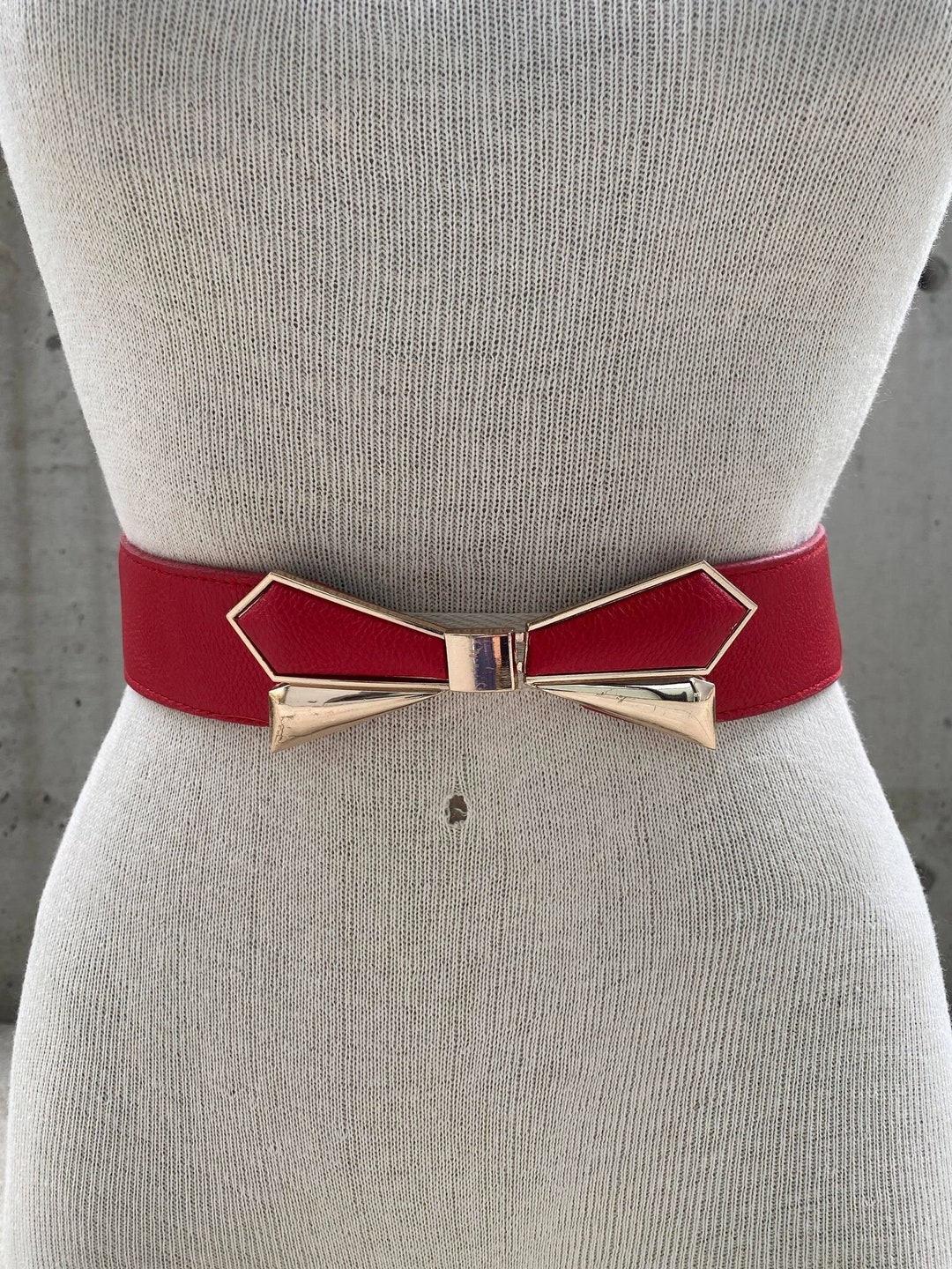90s Red Elastic Belt, Red and Gold Tone Bow Buckle, Rock Star Attire ...