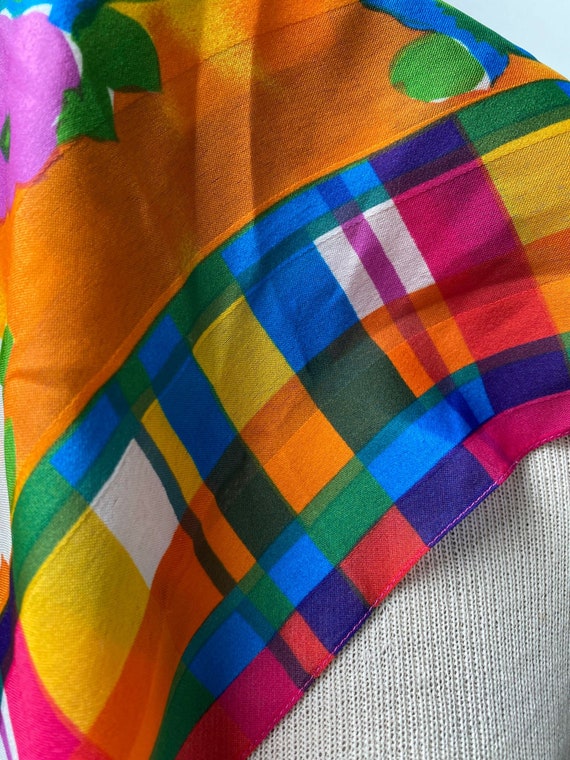 90s multicolor floral scarf, vintage checkered scarf,… - Gem