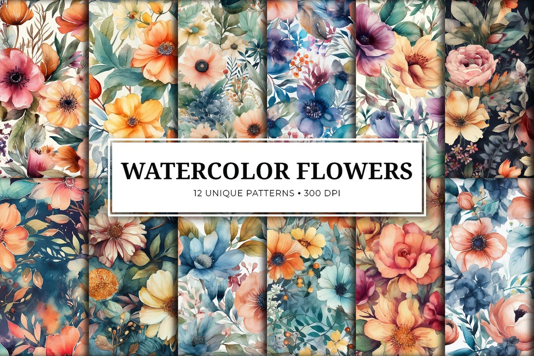 Watercolor Flowers Medley Digital Paper Set 01 - Flower Patterns - 12 ...