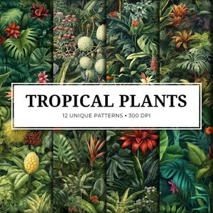 Tropical Plants Medley Digital Paper Set 01 - Plant Patterns - 12 ...