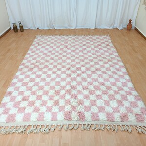 Checkered Pink Rug, Handmade Custom Rug, Pink and White Rug, Moroccan ...