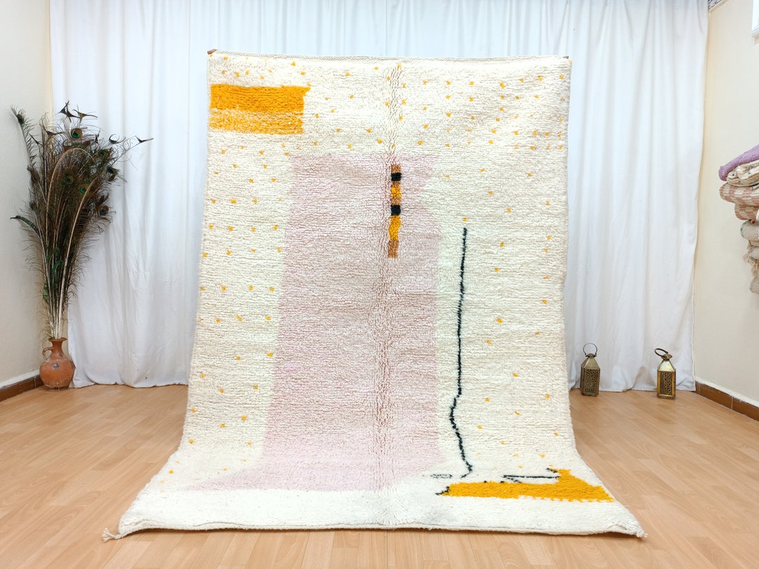 Dotted White Rug, Custom Wool Rug, Area Handmade Rug, White and Pink ...