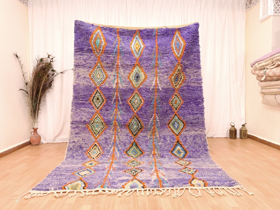 Purple Handmade Rug, Floral Custom Rug, Area Moroccan Rug, Large Purple ...