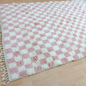 Checkered Pink Rug, Handmade Custom Rug, Pink and White Rug, Moroccan ...