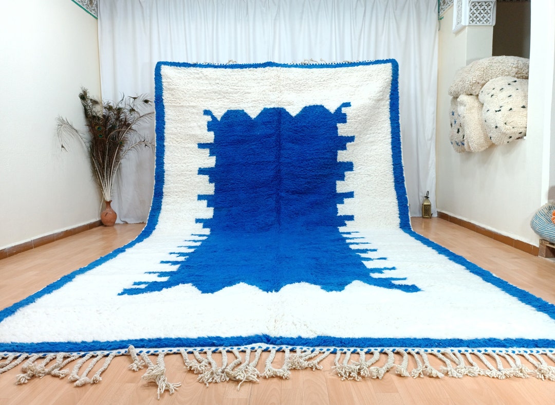 LARGE BLUE RUG for Your Living Room, Moroccan Handmade Rug With a Royal ...