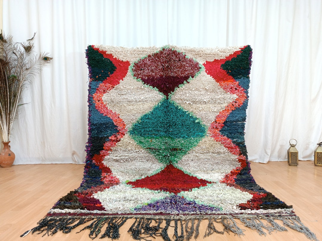 Diamond Colorful Rug, 5x6 Boucherouite Handmade Rug, Moroccan Rug ...