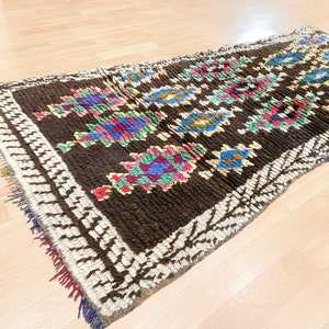 Brown Floral Rug 3x6, Berber Handmade Carpet, Moroccan Vintage Rug ...