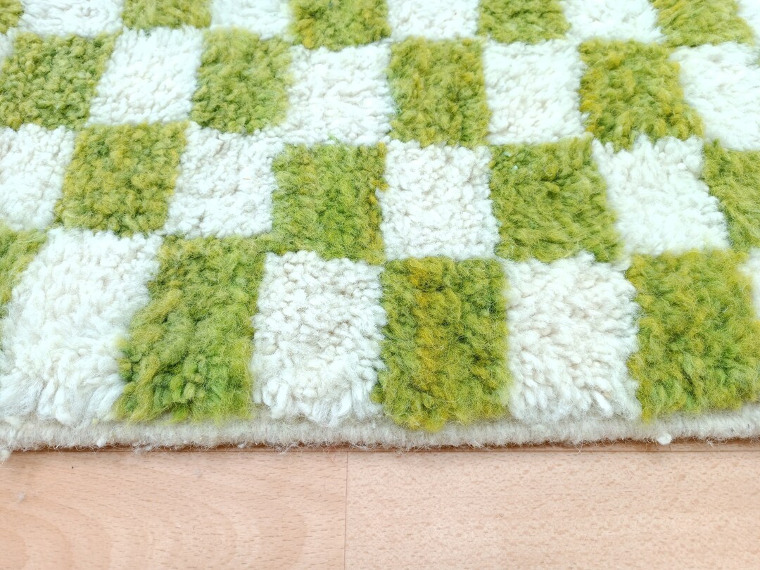 Moroccan Checkered Rug, Checkered Morrocan Rug, White and Green Rug ...