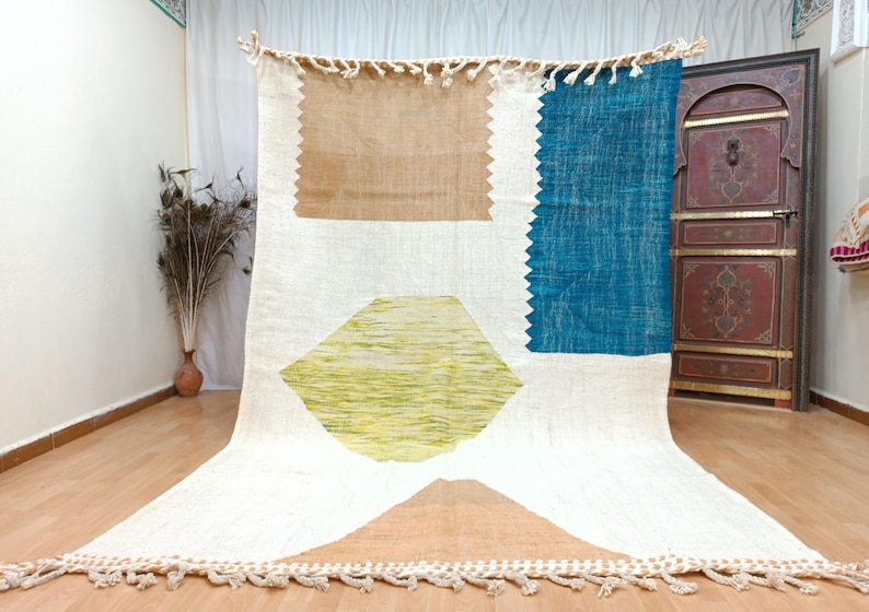 Handwoven Berber Wool Rug: Abstract Zanafi Kilim Carpet - Etsy