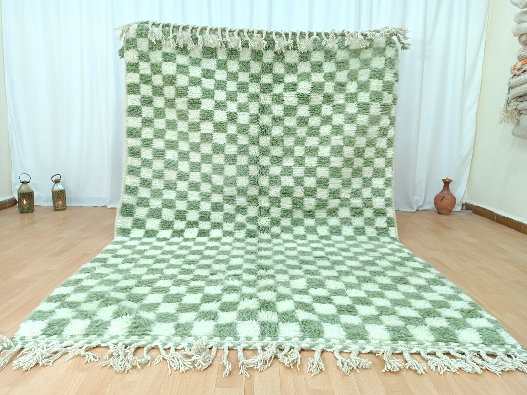Moroccan Checkered Rug, Checkered Morrocan Rug, Green Moroccan Rug ...