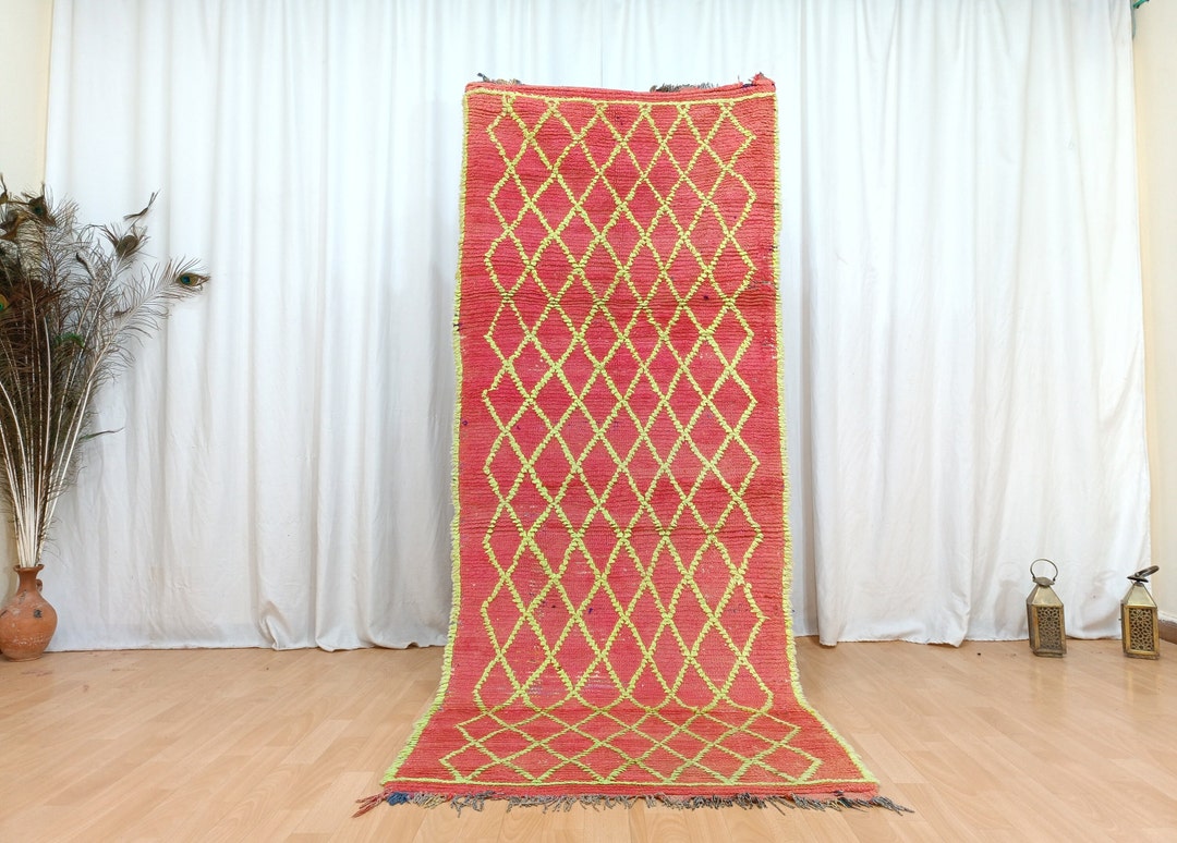 Red and Green Rug, 3x8 Handmade Moroccan Runner, Vintage Carpet, Boho ...