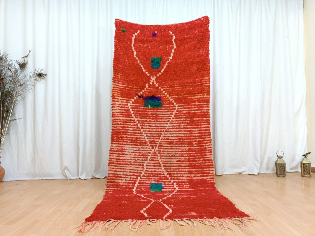 Red and Green Rug, 3x8 Handmade Moroccan Rug, Vintage Wool Carpet ...