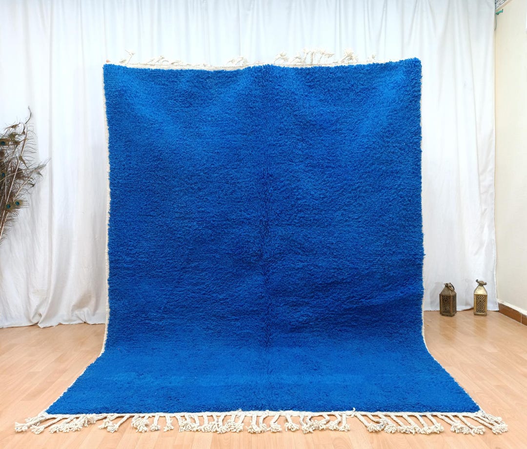 Blue Moroccan Beni Ourain Rug, Handmade Berber Carpet, Abstract Design ...